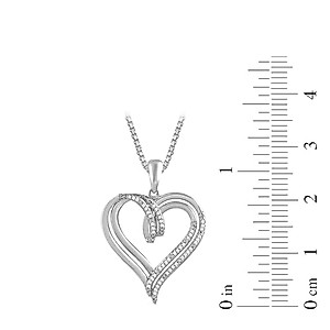 Amazon Essentials womens Sterling Silver Diamond Double Heart Pendant Necklace (1/10 cttw),18", (previously Amazon Collection)