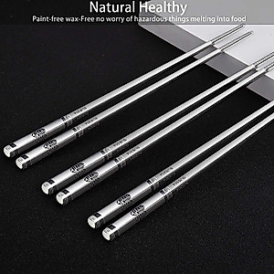 Chopsticks Reusable Metal Chopsticks 304 Stainless Steel Chopsticks Set Square Non-slip Dishwasher Safe Premium Quality Lightweight Reusable Chop Sticks Japanese Korean Laser Engraved 5 Pairs Gift Set