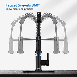 Faucet for Kitchen Sink, Black Kitchen Faucet with Pull Down Sprayer, GUUKAR Modern Commercial Spring Pull-Out Kitchen Sink Faucet