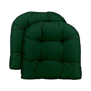 Resort Spa Home Decor Set of 2 - Universal Tufted U-Shape Cushions for Wicker Chair Seat - Solid Hunter / Dark Green - Indoor / Outdoor