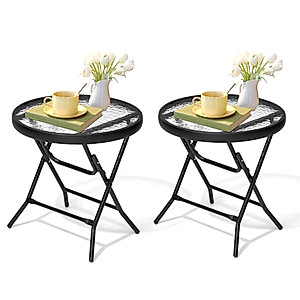JOINHOM 2 Pieces Outdoor Side Table - Small Patio End Table All Weather, Patio Furniture Sets and Outside Furniture for Pool, Balcony, Deck, Porch, Black