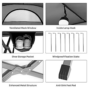 Tangkula 2-Person Tent Cot, 4-in-1 Folding Tent with Waterproof Rainfly, Self-Inflating Mattress & Roller Carrying Bag, Portable Off Ground Elevated Tent with Shoe Storage Pocket & Lamp Hook (Grey)