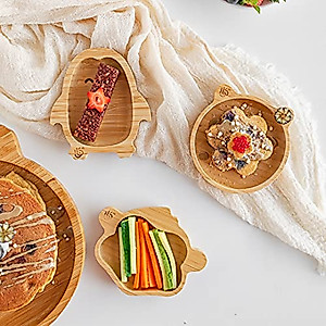 Tiny Bamboo Toddler Plates, 3-Piece Bamboo Baby Plates for Snacks and Baby-Led Weaning Promote Healthy Snacking and Portion Sizes, Non-toxic Kids Plates in Cute Shapes (Monkey, Penguin, Panda)