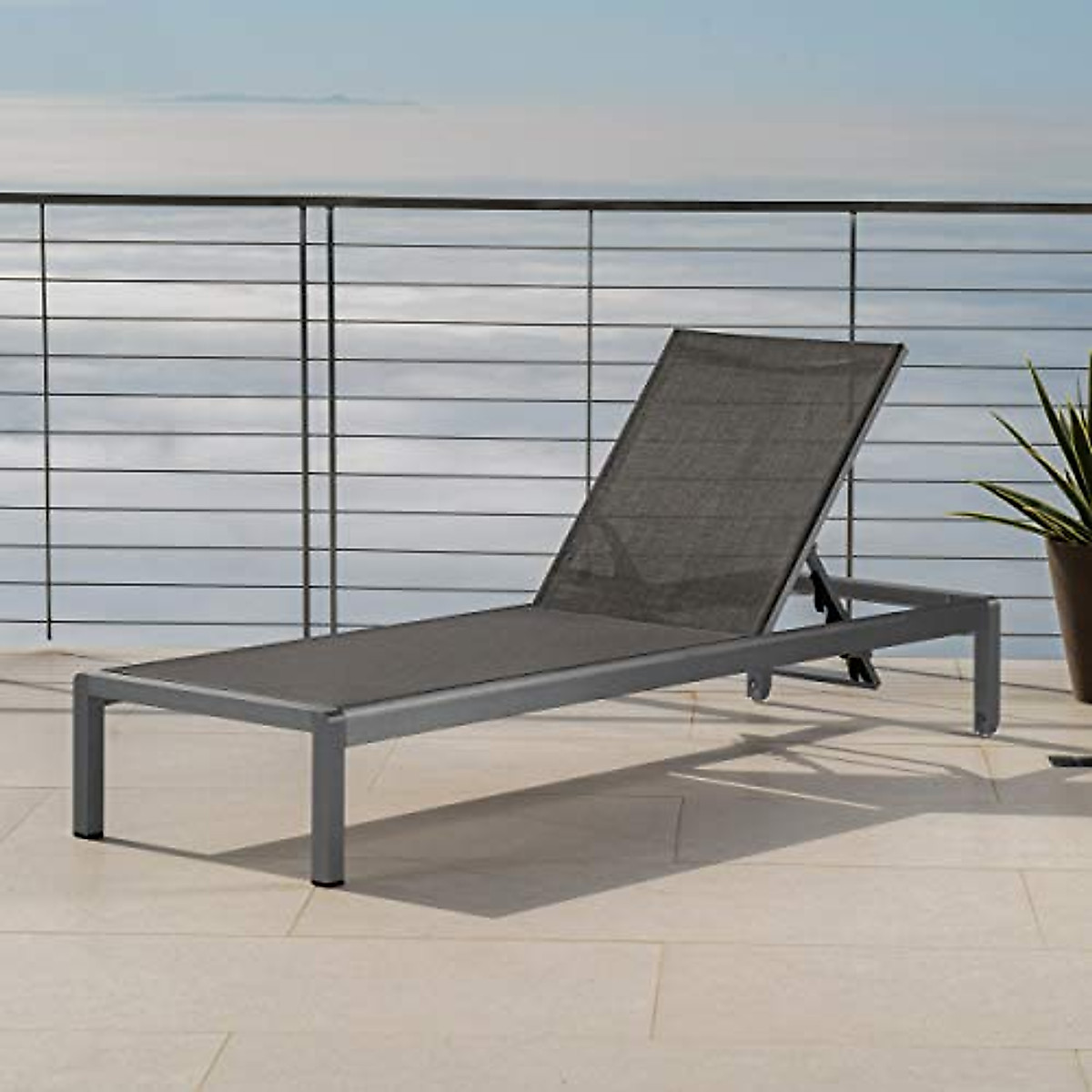 Christopher Knight Home Cape Coral Outdoor Aluminum Chaise Lounge with Mesh Seat, Grey / Dark Grey