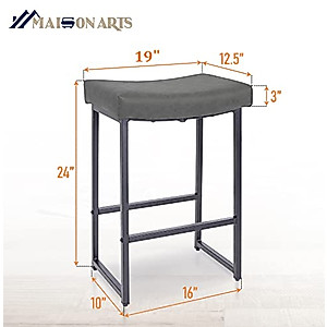 MAISON ARTS Grey Bar Stools Set of 2 Counter Height 24 Inches Saddle Stools for Kitchen Counter Backless Modern Barstools Upholstered Faux Leather Stools Farmhouse Island Chairs, Grey, 2pcs
