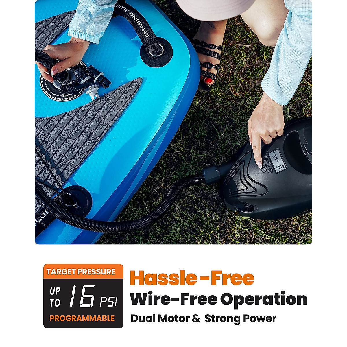 OutdoorMaster 16PSI High Pressure SUP Air Pump with Rechargeable Battery The Whale - Intelligent Dual Stage Inflation & Auto-Off Feature and Deflation Function for Inflatable Stand Up Paddle Boards