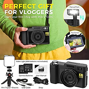 Digital Camera 4K 48MP Autofocus Full HD Vlogging Camera for YouTube Flip Screen Compact Camera for Beginners Vloggers Photography with Rechargeable Batteries Accessories Kit