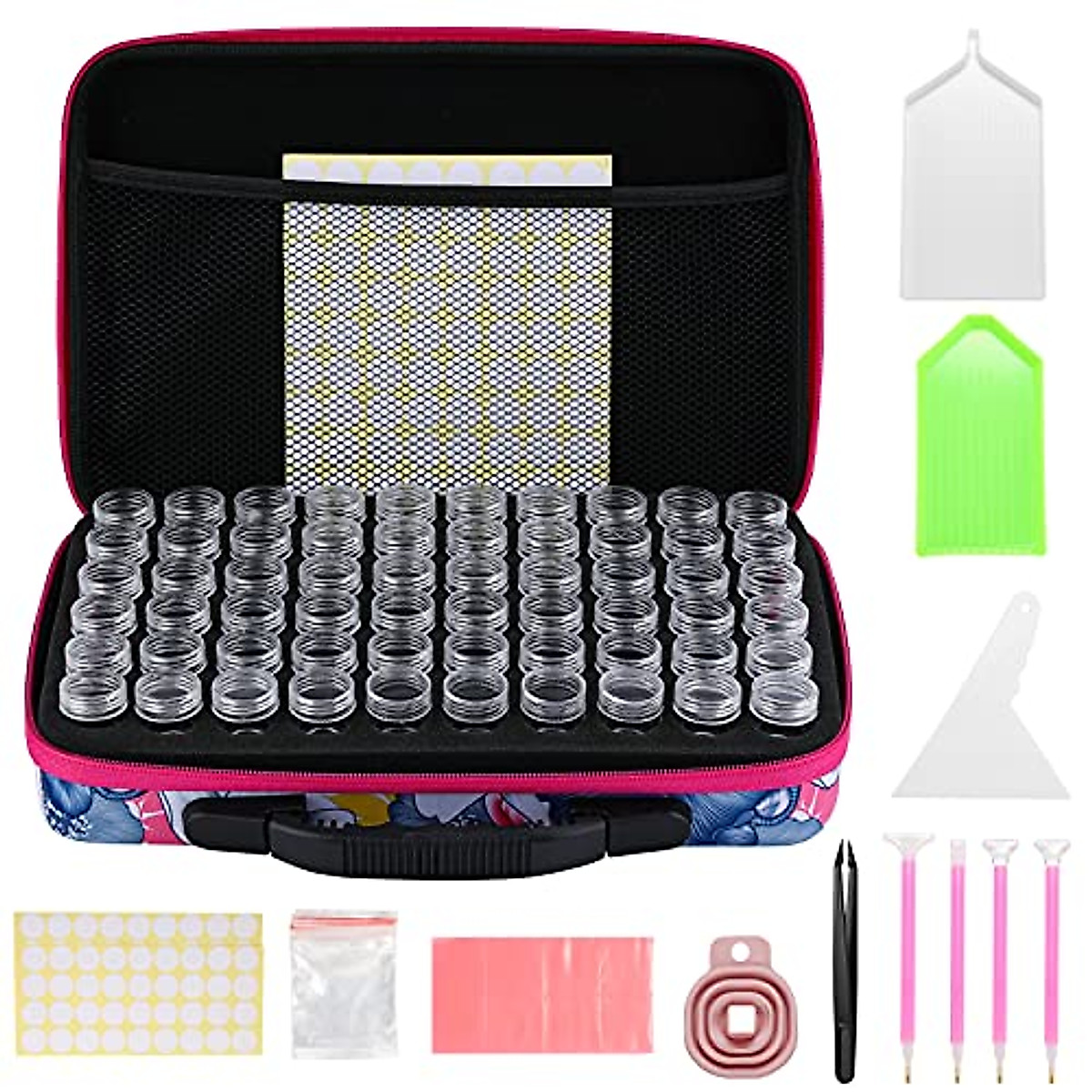 VTYHYJ 120 Bottles Diamond Art Storage Bag Organizer with Tools Diamond Painting Accsessories Carrying Case for Dots, Tools, Rhinestones, Nail Art, for Storage and Travel (Pink)