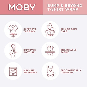 Moby Bump & Beyond T-Shirt Wrap | Black – Size 1 (Small) | Versatile Support Wrap for Pregnant Mothers | Carrier for Newborns | Comfortable & Stylish | Carries Babies up to 19.8lbs (8–12 Months)
