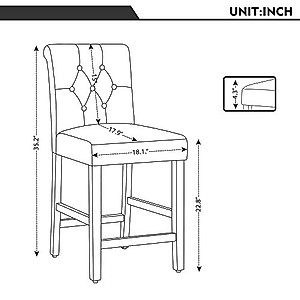 LSSBOUGHT Counter Stools,24 inches Upholstered Counter Height Chairs with Button-Tufted and Solid Wood Legs Set of 2（Gray）