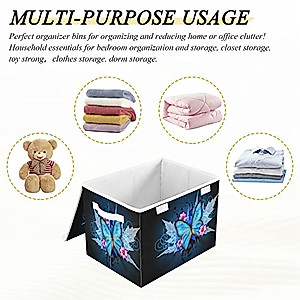 Butterfly Design Storage Basket 16.5x12.6x11.8 In Collapsible Fabric Storage Cubes Organizer Large Storage Bin with Lids and Handles for Shelves Bedroom Closet Office