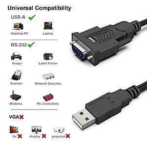BENFEI USB to Serial Adapter, USB to RS-232 Male (9-pin) DB9 Serial Cable, Prolific Chipset, Windows 11/10/8.1/8/7, Mac OS X 10.6 and Above, 1.8M（Not VGA）