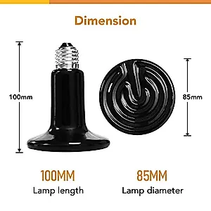Simple Deluxe 100W 2-Pack Ceramic Heat Emitter Reptile Heat Lamp Bulb No Light Emitting Brooder Coop Heater for Amphibian Pet & Incubating Chicken, Black