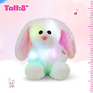 BSTAOFY 8'' Easter Light up White Bunny Soft Plush Toy LED Rabbit Lop Ear Night Light Stuffed Animals Easter Birthday Valentines Day Easter Christmas Festival Gift for Kids Toddlers