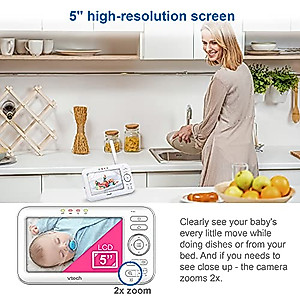 VTech [Upgraded] VM5463-2 Video Baby Monitor 5" LCD with 2 Cameras, Battery 12 Hrs, Pan Tilt Zoom, Color Night Light, Glow On The Ceiling Projection, Two-Way Talk