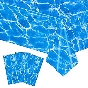 Kesfey 3 Packs Ocean Wave Tablecloths 54 x 108 Inch Water Print Table Cover Splashproof Plastic Ocean Party Table Cloths with Sea Backdrop for Beach Birthday Party Decoration Shower Supplies