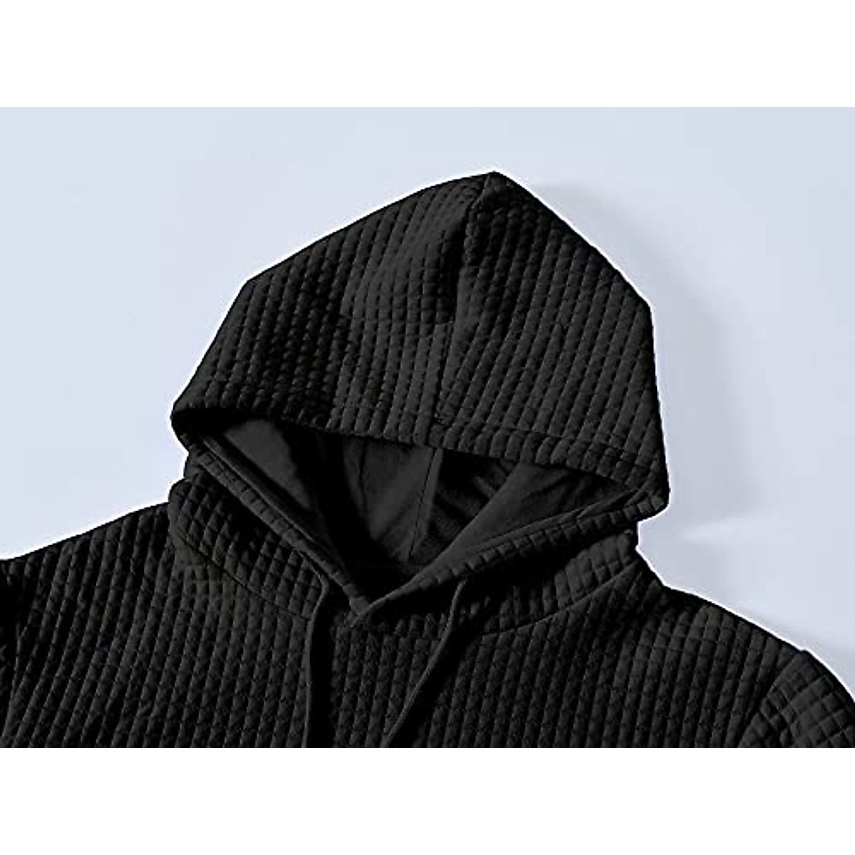 Yundobop Men's Pullover Hoodies Plaid Jacquard Long Sleeve Drawstring Hipster Casual Hooded Sweatshirts with Kanga Pockets Black L