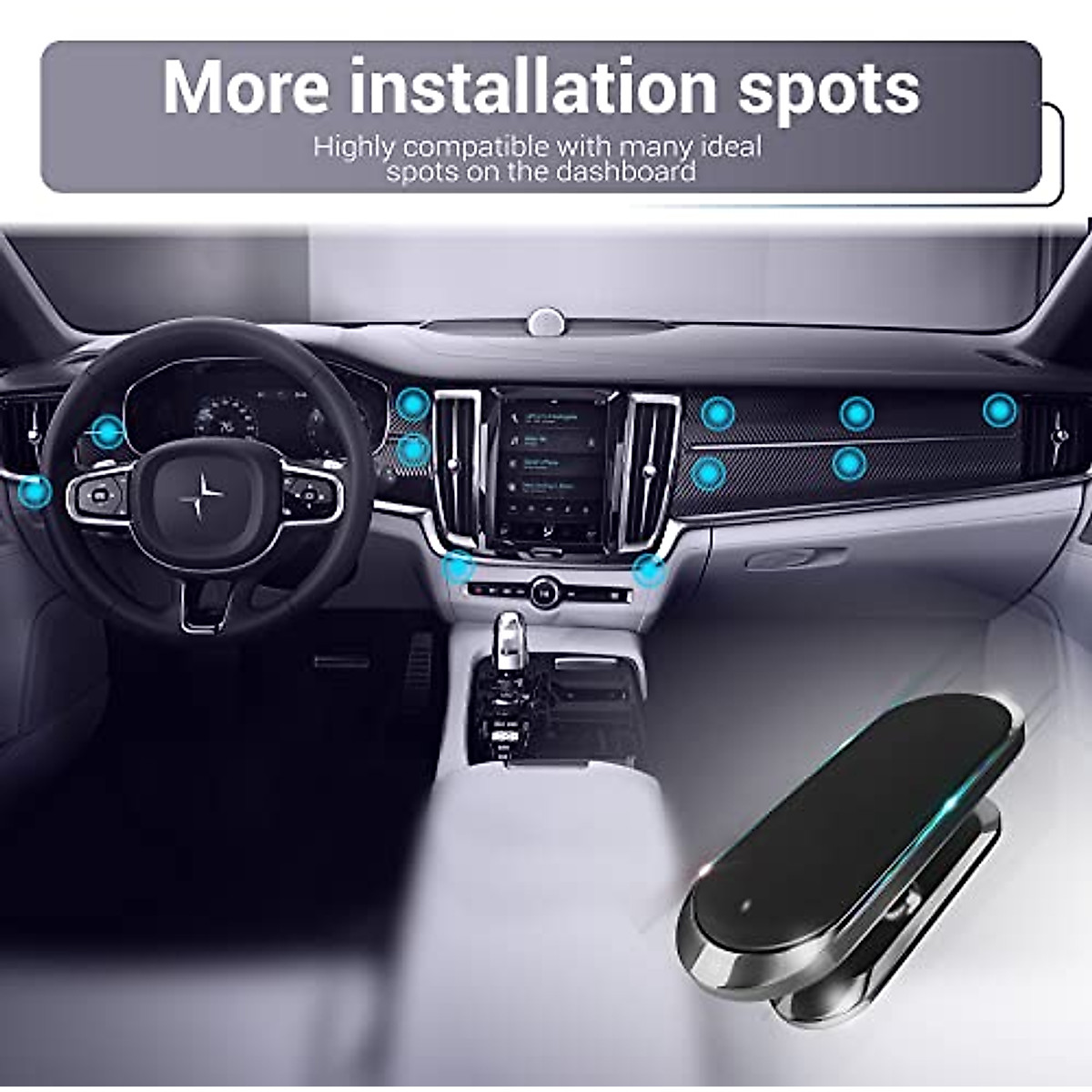 2 Pack Magnetic Zinc Alloy Car Phone Mount, Upgrade Magnet N52 8pcs, Universal Dashboard Holder, Cell Phone Grip Car Kits, 360° Adjustable Super Strong Magnet for Samsung, iPhone, LG, Pixel-Black