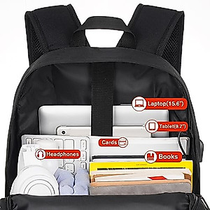 Jiauny School Backpack,Bookbag Lightweight Backpack Classic Scoolbag with USB Charging Port for High School Teens College Students Work Office Adult,Black
