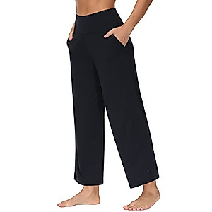 THE GYM PEOPLE Women’s High Waist Loose Comfy Wide Leg Palazzo Yoga Pants Tummy Control Lounge Workout Joggers (Medium, Black)