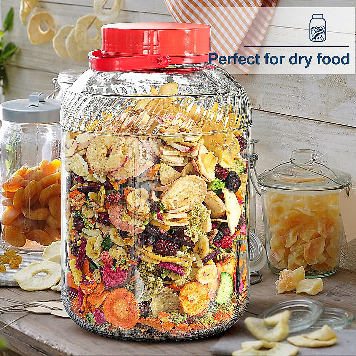 Daitouge Ulrta Large 4 Gallon(15200 ML) Glass Jar with Lid & Handle, Wide Mouth Canning Jars with Plastic Screw Lids, Glass Storage Jars BPA Free & Dishwasher Safe, 1 Pack