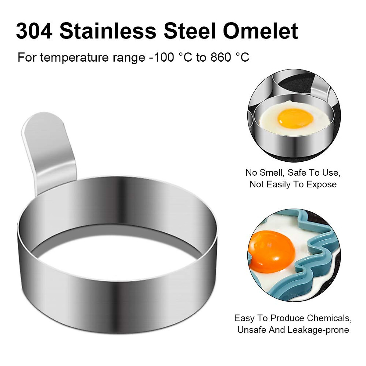 Egg Ring, Stainless Steel Omelet Mold Non Stick Pancake Ring Mold for Frying Egg, Egg Circles for Griddle (2 Sizes, 4 Pack)