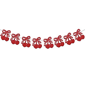 Cherry Banner - Cherry Fruit Hanging Decor, Cherry Theme Home Decor Banner Decoration for Christmas, Birthday, Bachelorette, Bridal Shower, Wedding Party Decorations Red Glitter