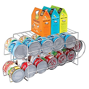 mDesign 2-Tier Metal Wire Standing Pop/Soda and Food Can Dispenser Storage Rack Organizer with Top Shelf for Kitchen Pantry, Countertop, Cabinet - Holds 12 Cans - Chrome