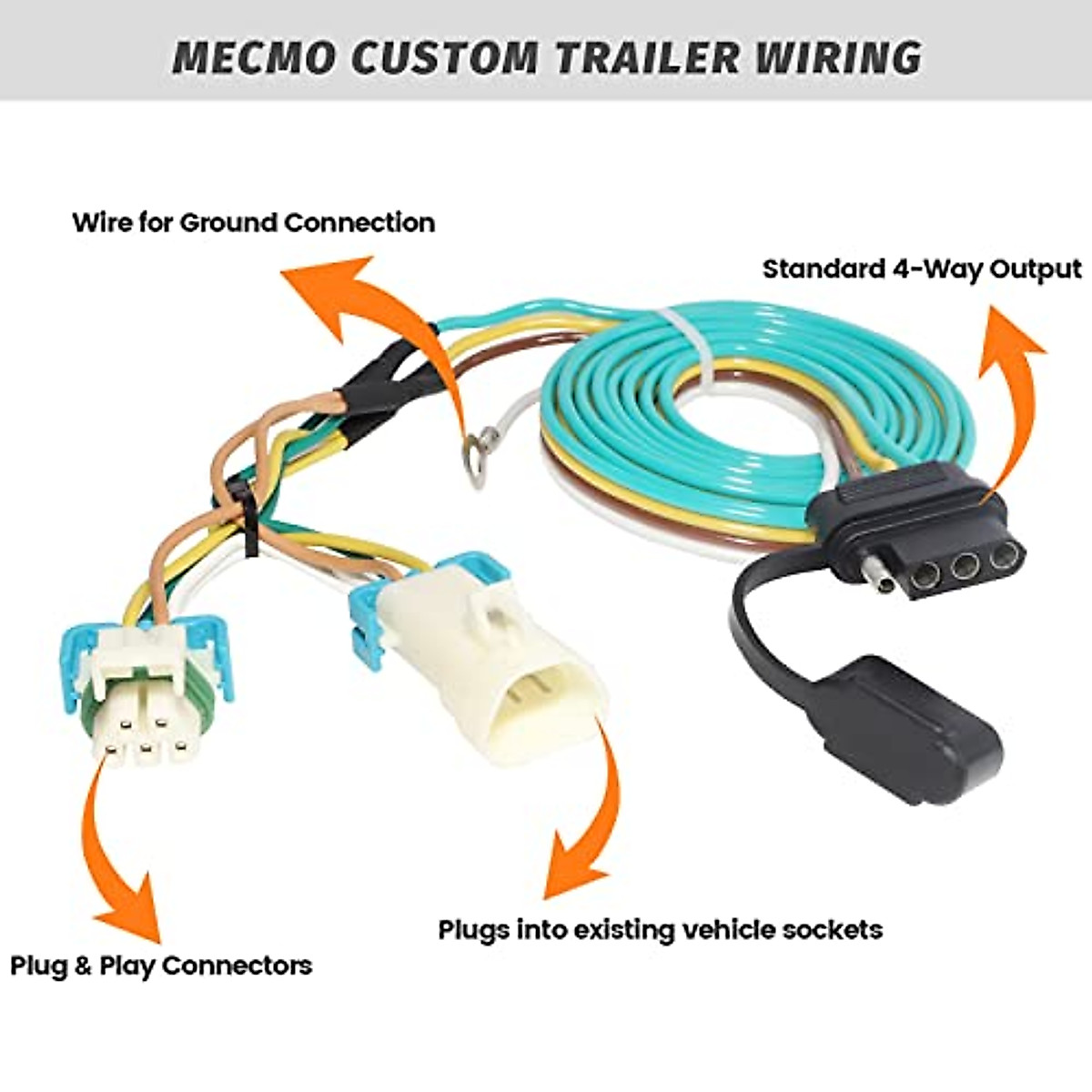 MECMO 4 Way Flat Trailer Wiring Harness for 1998-2004 Chevy S-10/GMC Sonoma & 1998-2000 Isuzu Hombre, Plug-in Simple Custom-Fit T-Connector 4 Pin Trailer Hitch Wiring
