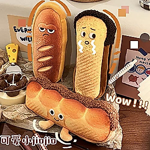 CmfyArt Creative Cute Novelty Funny Face Simulation Real Food Theme Toast Hotdog Bread Character Soft Stuffed Surface Clothes Zipper Pencil Box Pencil Case Pencil Holder Pouch -Bread