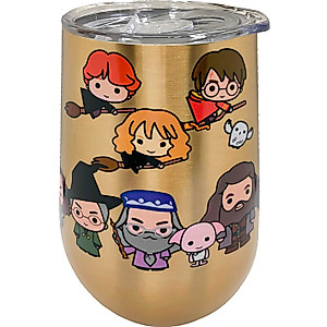 Spoontiques Harry Potter Stainless Steel Wine Tumbler with Locking Lid, 16 Oz - Hogwarts Characters in Cartoon