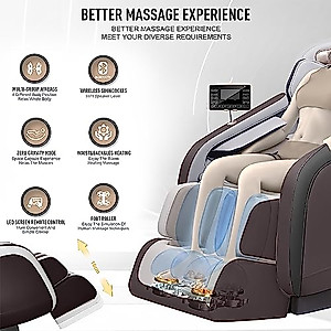 MMQ Massage Chair Zero Gravity Full Body-Electric Shiatsu Recliner with Back Heating and Foot Roller，Built-in Bluetooth Speakers for Home and Office，Plug and Play (Brown)