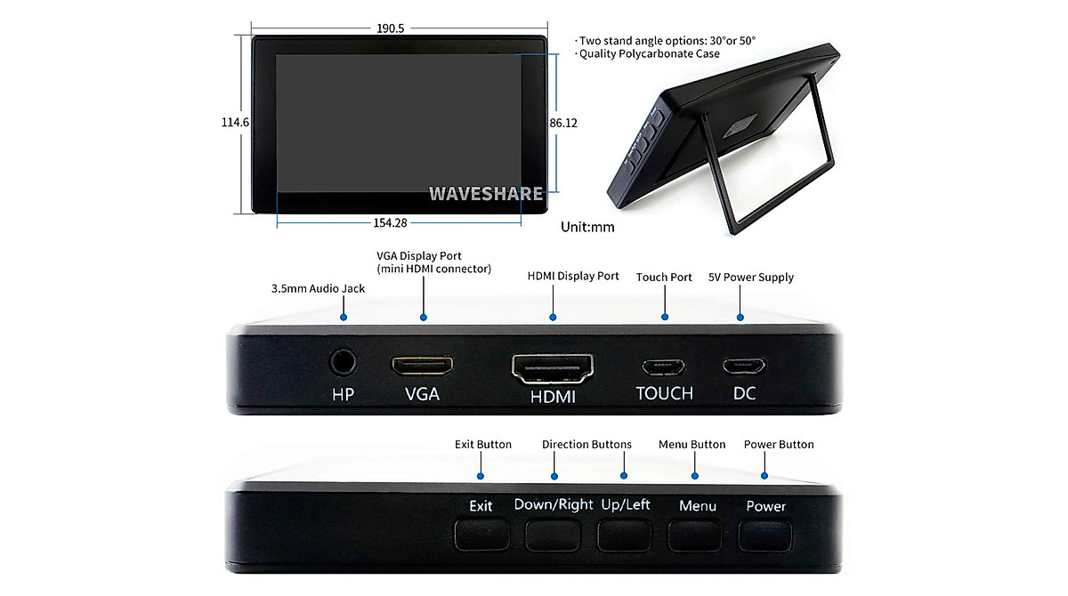 7inch HDMI LCD (H) (with case) Capacitive Touch Screen 1024x600 IPS Display Monitor with ...