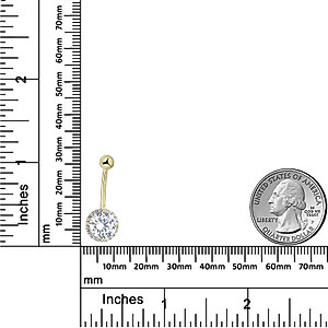 AVORA 10K Yellow Gold 8mm Simulated Diamond CZ Halo Belly Button Ring Body Jewelry (14 Gauge)