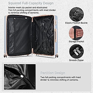 Merax 3 Pcs Expandable ABS Hardshell Luggage Sets with Spinner Wheel Suitcase TSA Lock Suit Case, Light Blue, (20/24/28)