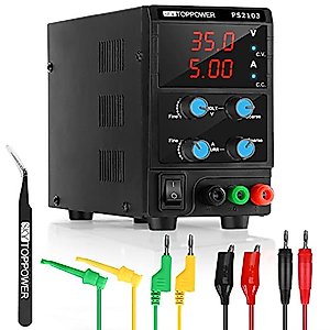 DC Power Supply Variable 3 Digital（35V 5A) CC/CV Mode Single-Output 110V with Alligator to Banana Test Lead,Test Hook Clips, Tweezers for for DIY Electronics Testing, Repairing& Researching