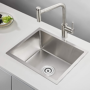 MENATT 20-inch Undermount Kitchen Sink, SUS304 Stainless Steel Handmade Single Bowl Kitchen Sink with Sink Strainer (Brushed), 20"x16"x9"