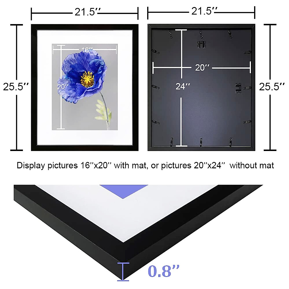 VNVNK 20x24 Frame Black, Perfect for 20x24 Inch Picture without Mat or 16x20 Inch Picture with Mat, Home Wall Decor Picture Frame-1 PCS