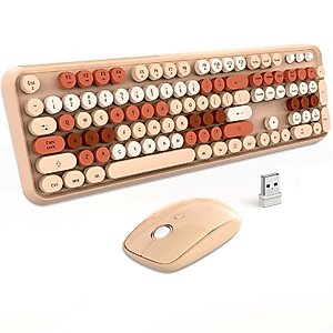 FOPETT Keyboard and Mouse Sets Wireless,Reliable 2.4 GHz Connectivity for PC,Laptop,Smart TV and More (Milk Tea Color)