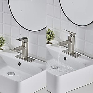 VOTON Brushed Nickel Bathroom Faucet Single Hole,Modern Square Single Handle Bathroom Sink Washbasin Vanity Sink Faucet with Deck