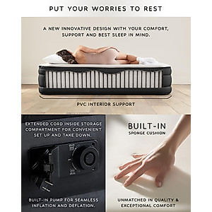 OlarHike Signature Collection Queen Air Mattress with Built in Pump,18” Luxury Air Mattress with Silk Foam Topper for Camping, Home & Guests, Fast & Easy Inflation/Deflation Airbed Black