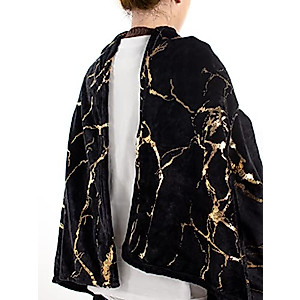 BSNTHO Black Wearable Blanket with Sleeves and Pocket for Women Men Adults，Soft Comfy Throws Blanket with Arm(Black，Pocket)