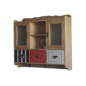 PIBM Stylish Simplicity Shelf Wall Mounted Floating Rack Shelves Retro Solid Wood Glass Doors and Windows Lockers Color Living Room,2 Colours, Wood , 63x59x17.5cm