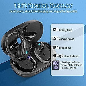 Bluetooth Headphones Wireless Earbuds Waterproof Over Ear Earhooks Bluetooth 5.3 Running Earphones with Wireless Charging Case Digital LED Display Built-in Mic Headset for Sport Running Workout Gym