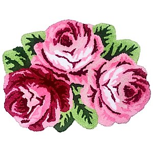ABREEZE 3 Rose Shaped Rug Pink Roses Rug Shaggy Bath Mat Anti-Slip Mat Personalized Custom Carpets Doormat Bathroom Rug Super Water Absorbent, Machine Washable