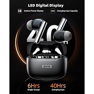 Skysay Wireless Earbuds, 𝟰𝟬dB Active Noise Cancelling Bluetooth Ear Buds (𝗔𝗡𝗖), Bluetooth 5.3 Earbuds with LED Power Display Charging Case, Wireless Headphones with Mic for Phone Laptop (Black)