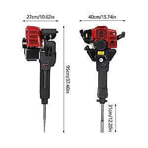 Gasoline Demolition Jack Hammer, 52cc 2in1 Gasoline Concrete Breaker Drill 2 Stroke Gas Powered Demolition Jack Hammer Concrete Breaker Punch Drill Jack Hammer with 2 Chisels for Heavy Concrete