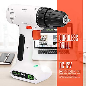 GALAX PRO 12V Light Weight Cordless Drill Driver with Work Light, Max Torque 18N.m, 3/8 Inch Keyless Chuck, 17+1 Position, Single Speed 0-800RPM, Streamlined Design