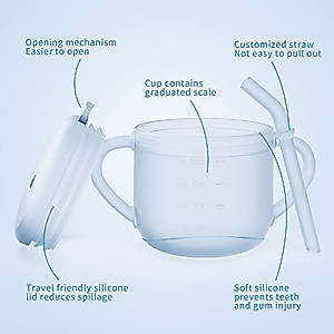 VRCIT Silicone Sippy Cups for Baby, Toddler Training Cup with Handles and Spout Lid, Infants Spill Proof Straw Cup 7oz, Grip for Babies 6-12 months and Toddlers 1-3 years 7 Oz/200ml (Blue)