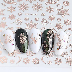 JMEOWIO 9 Sheets Christmas Nail Art Stickers Decals Self-Adhesive Pegatinas Uñas Navidad Rose Gold Winter Holiday Xmas Snowflake Nail Supplies Nail Art Design Decoration Accessories
